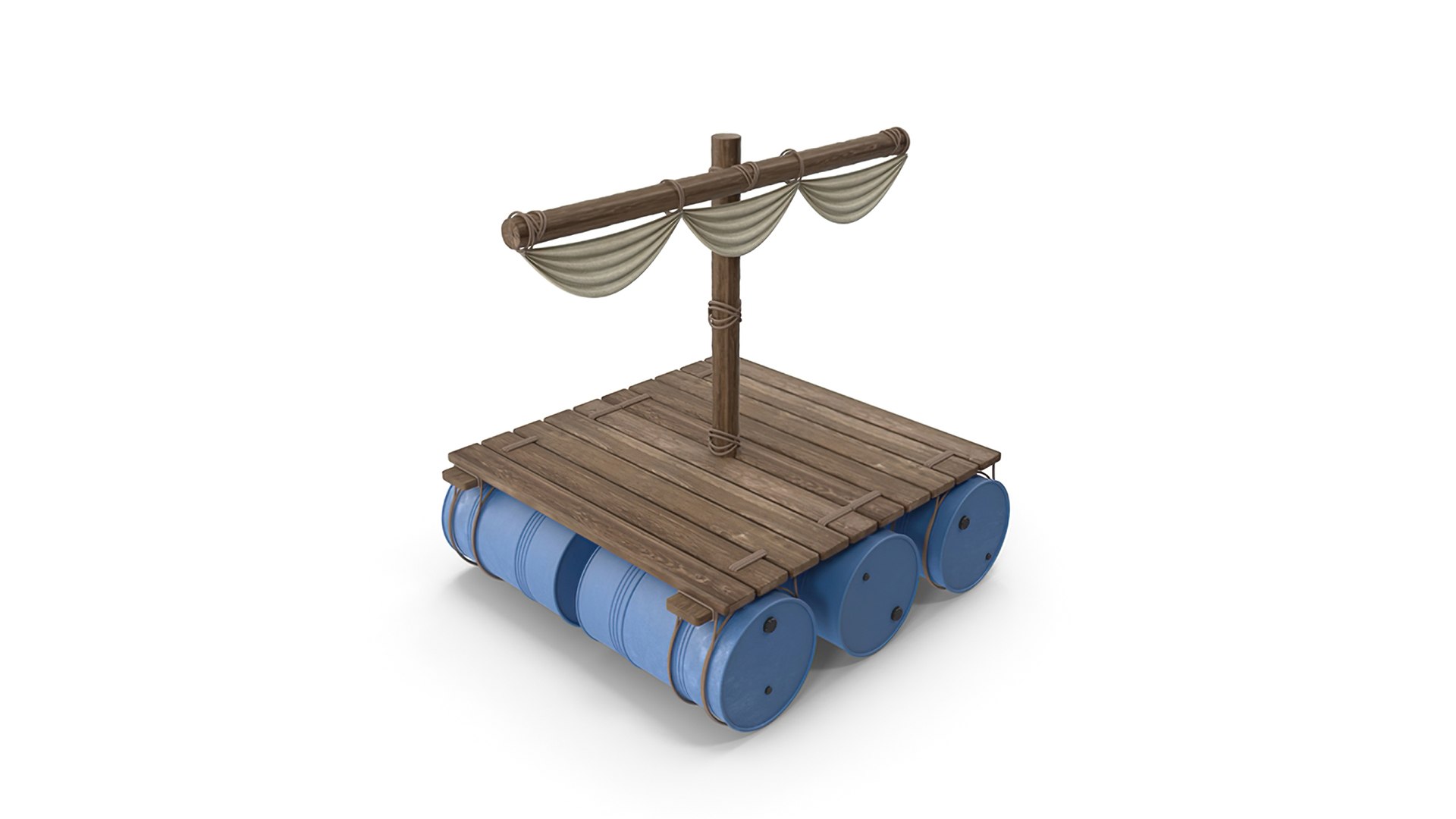 Wooden Raft With Barrels Model - TurboSquid 2225453