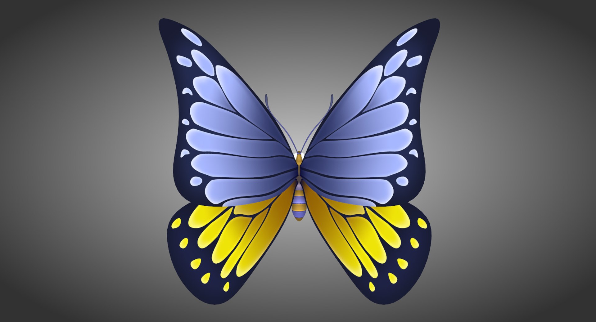 3d Model Of Beautiful Butterfly Cartoon Customizable