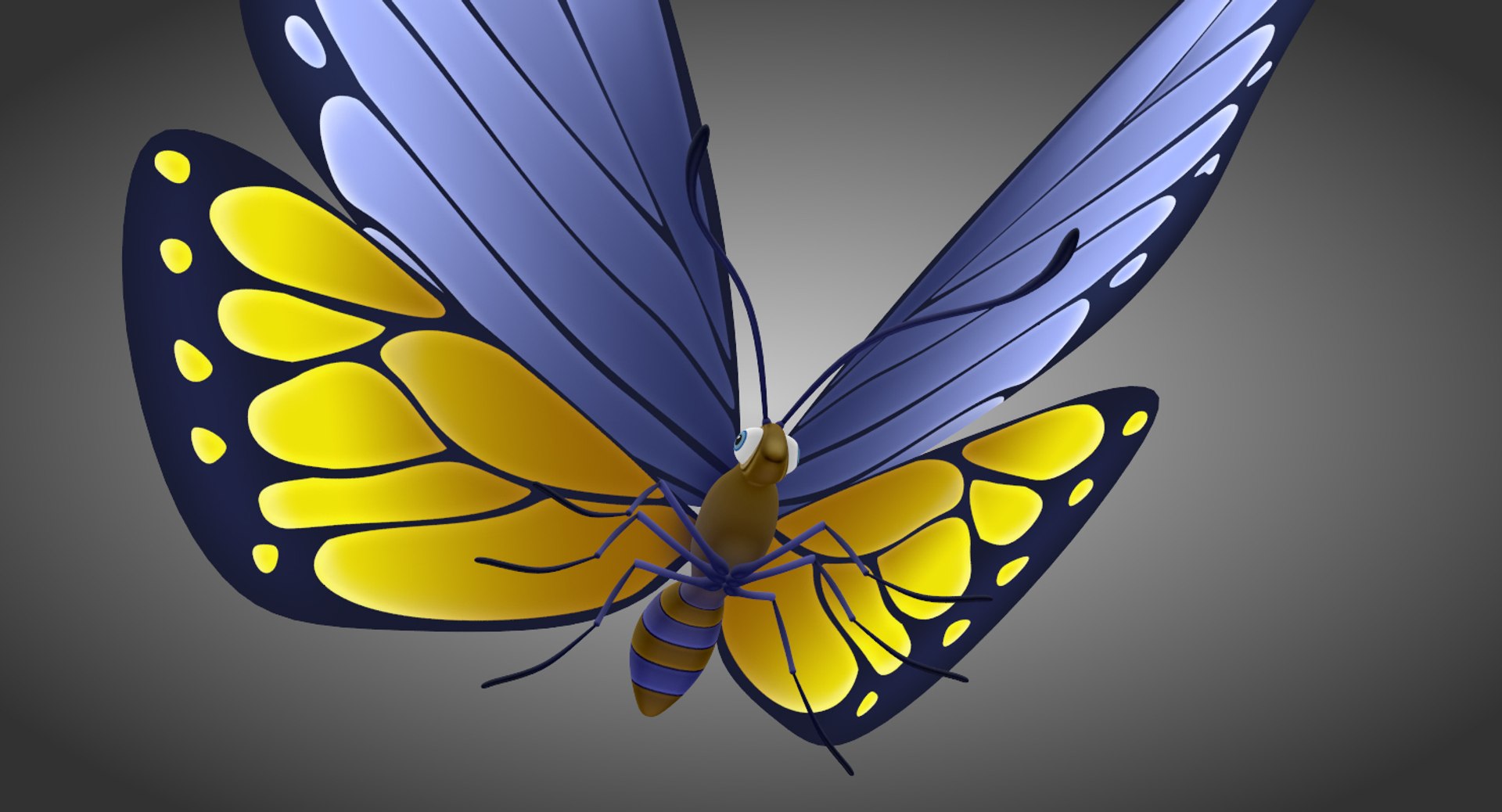 3d Model Of Beautiful Butterfly Cartoon Customizable