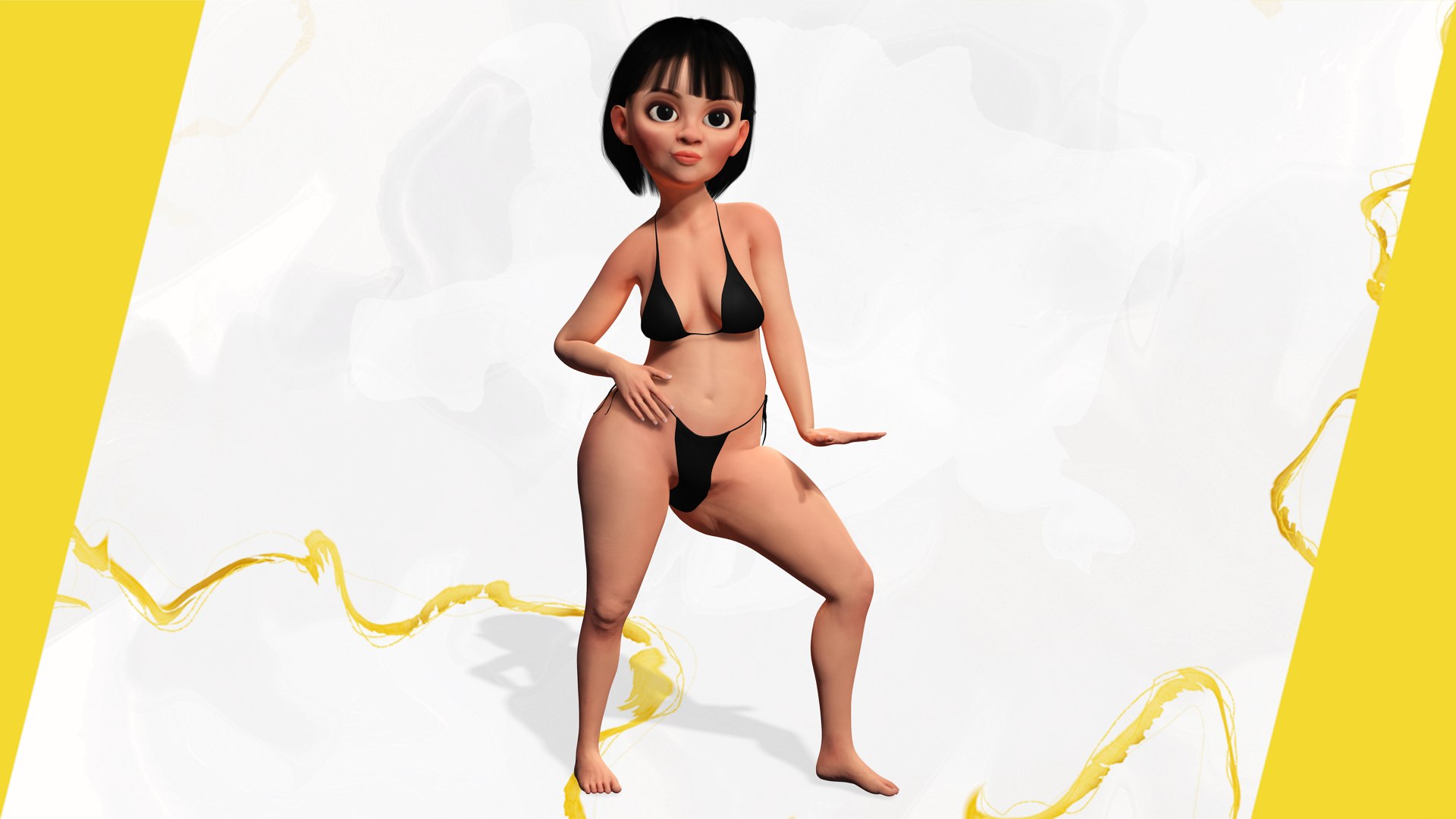 3D Model Cartoon Girl In Black Bikini Artistic Realism Low-poly 3D Model - TurboSquid 2272881