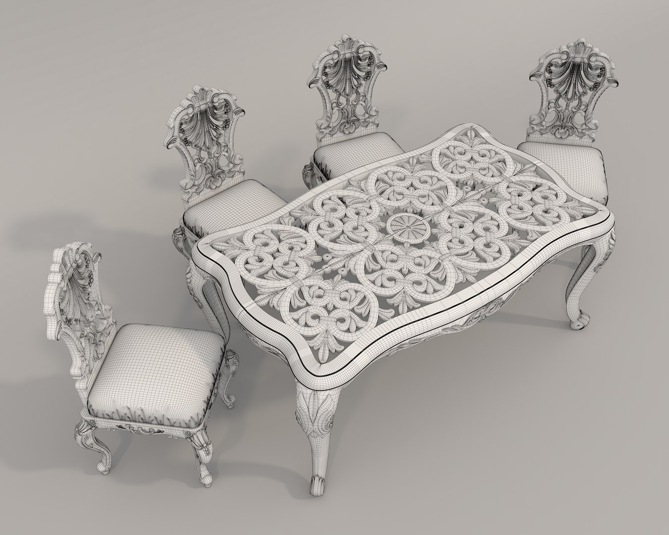 3D Classic Dining Table and Chairs 22 model - TurboSquid 2067945