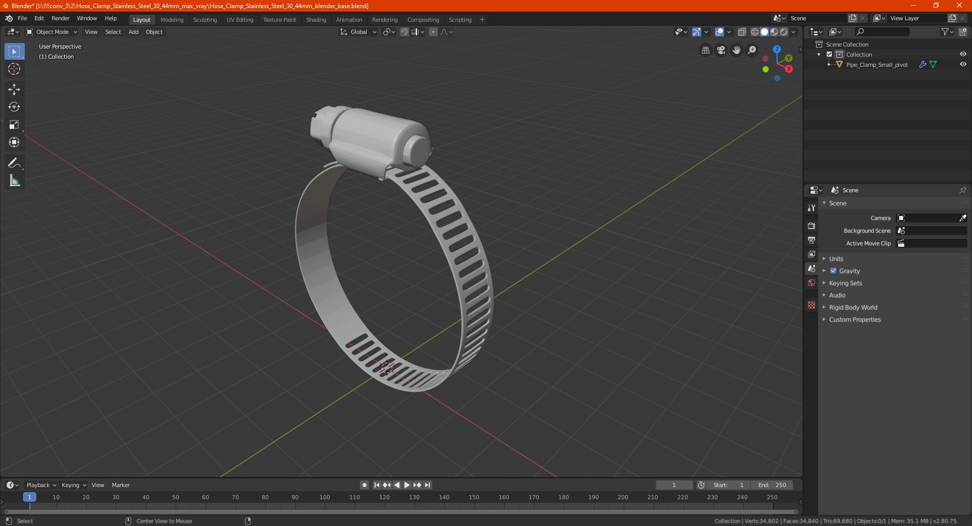 3D Hose Clamp Stainless Steel 30 44mm model - TurboSquid 1810254