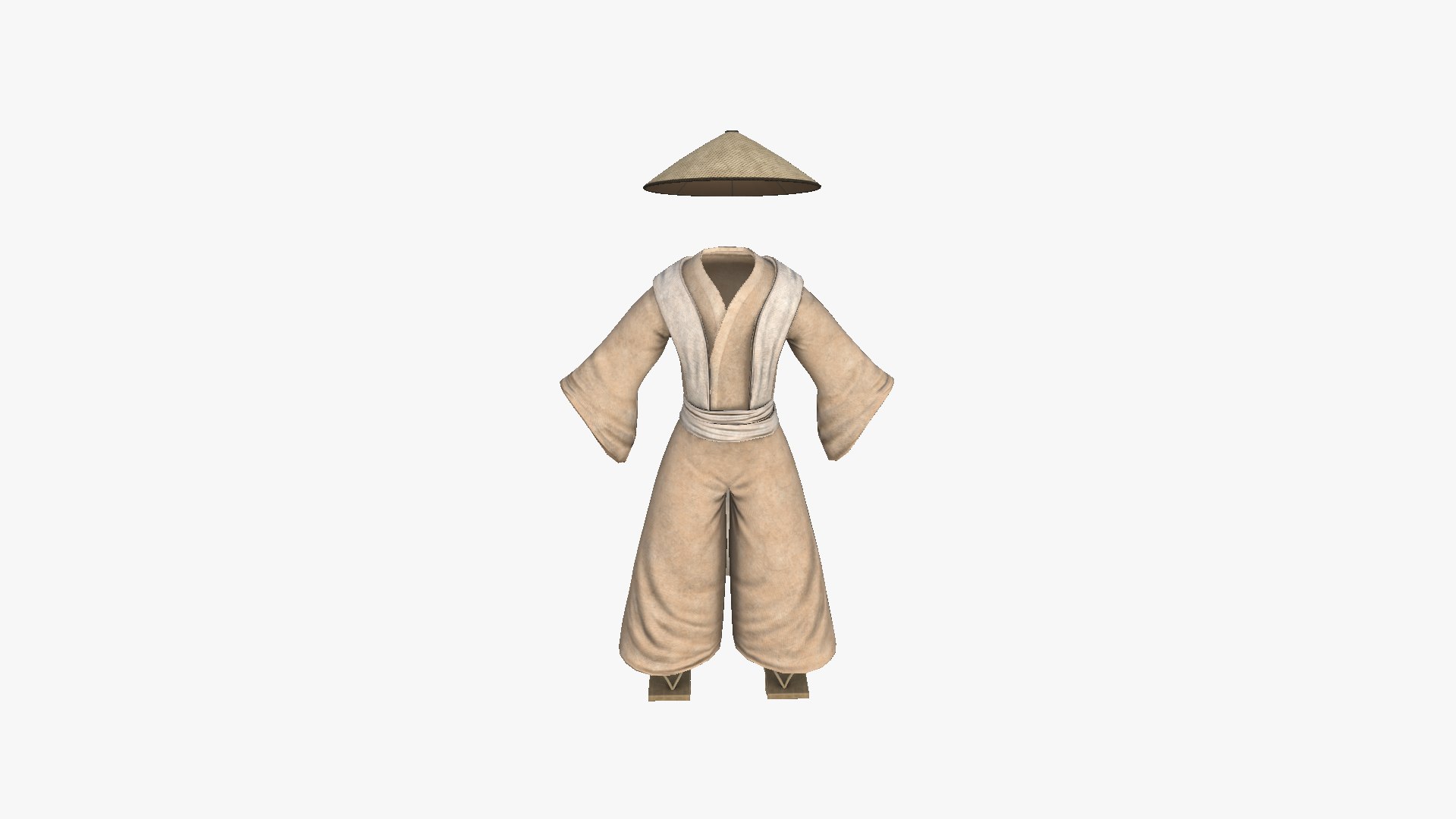 Samurai Old Outfit A04 Beige - Character Clothing Design 3D model ...