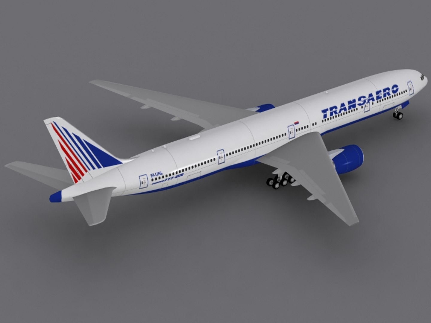 Boeing 777-300 Transaero Jet 3d Model