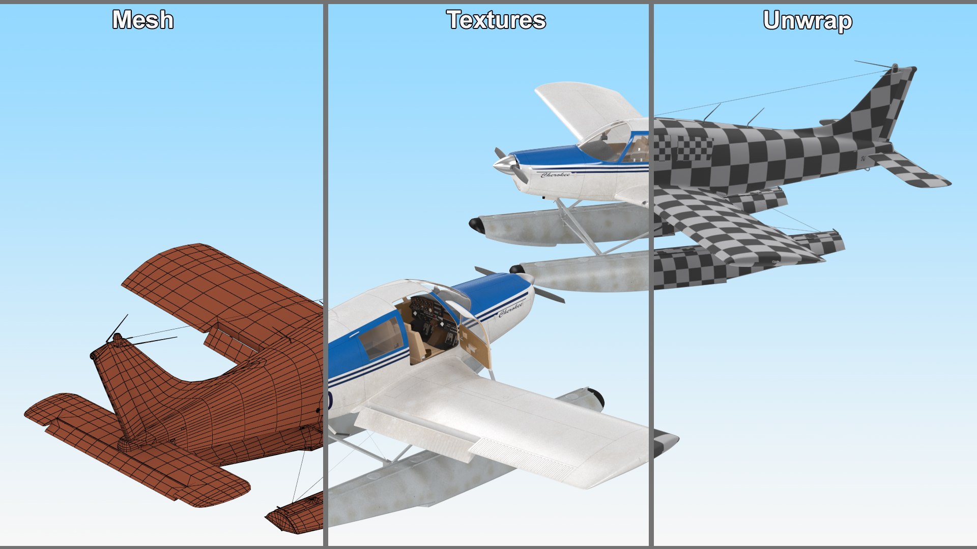 Personal Seaplane Aircraft Piper PA-28 Cherokee Rigged For Cinema 4D 3D ...