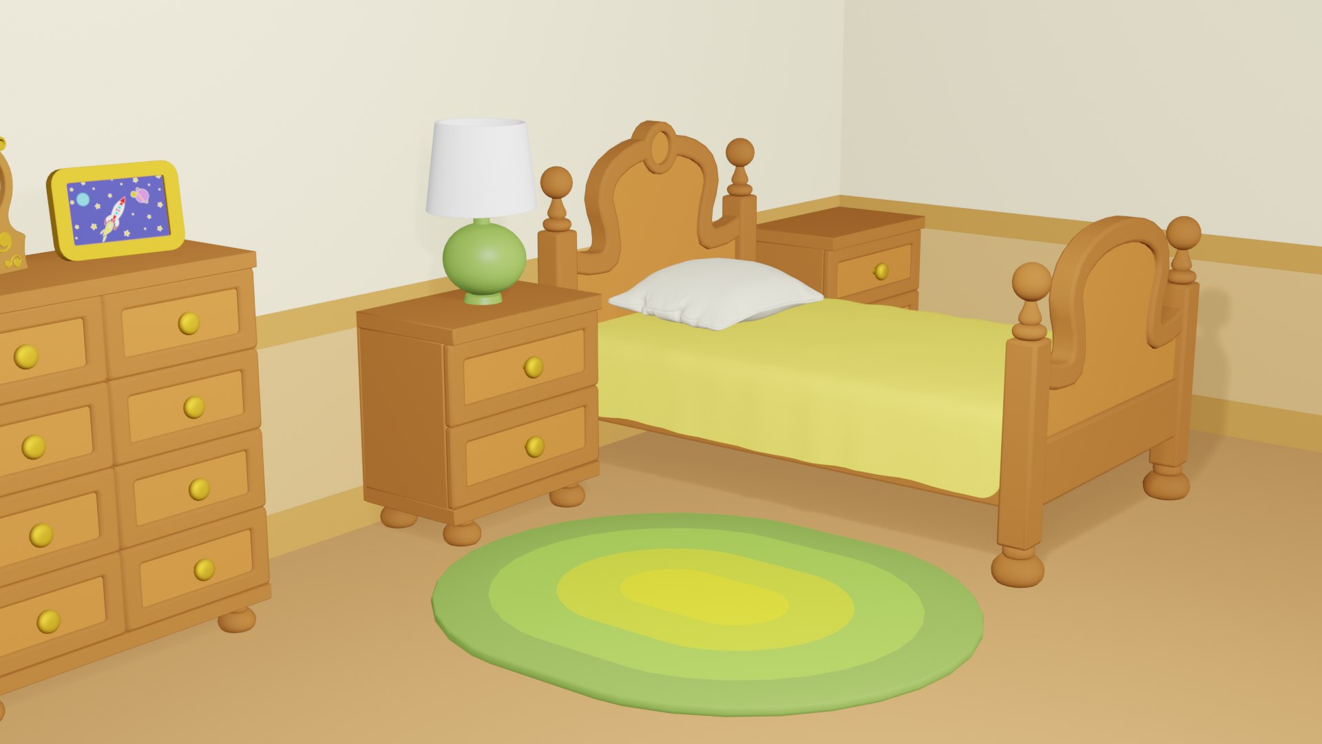 Cartoon Bedroom 3D Model - TurboSquid 1491652