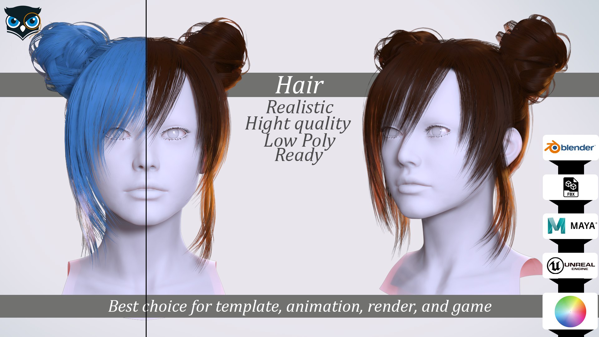 3D Anime Twin Buns Hair Game Ready Model - TurboSquid 2394561