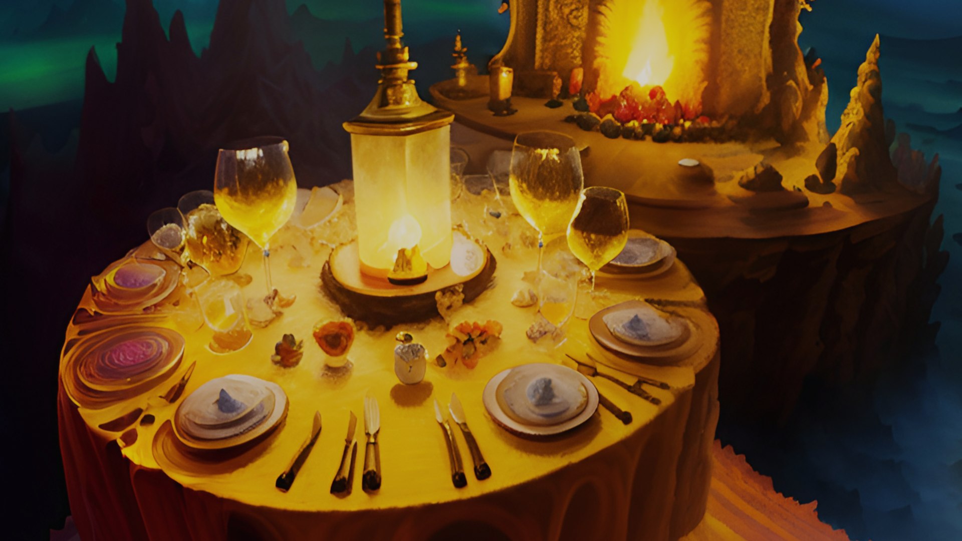 3D Model Stunning Dinner At The Dark Valley - Northen Lights And Magic ...