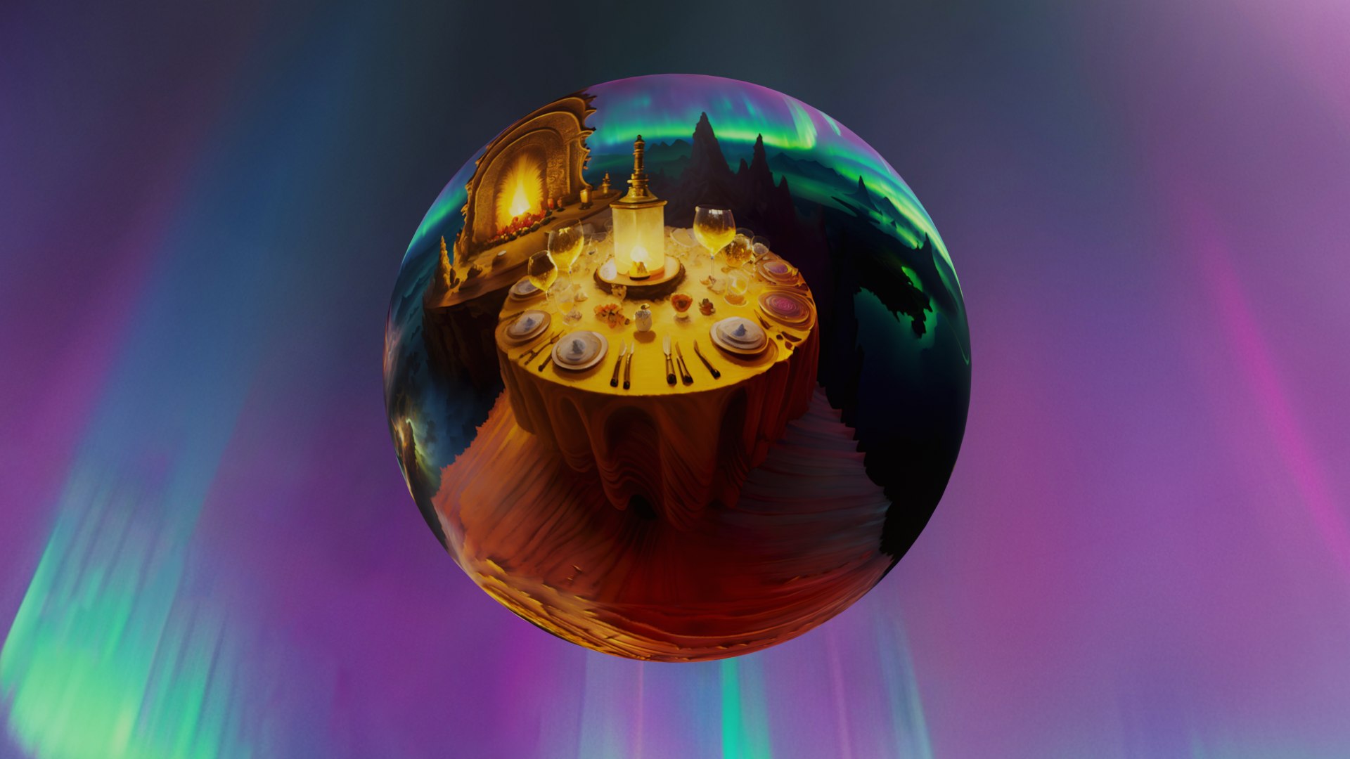 3D Model Stunning Dinner At The Dark Valley - Northen Lights And Magic ...