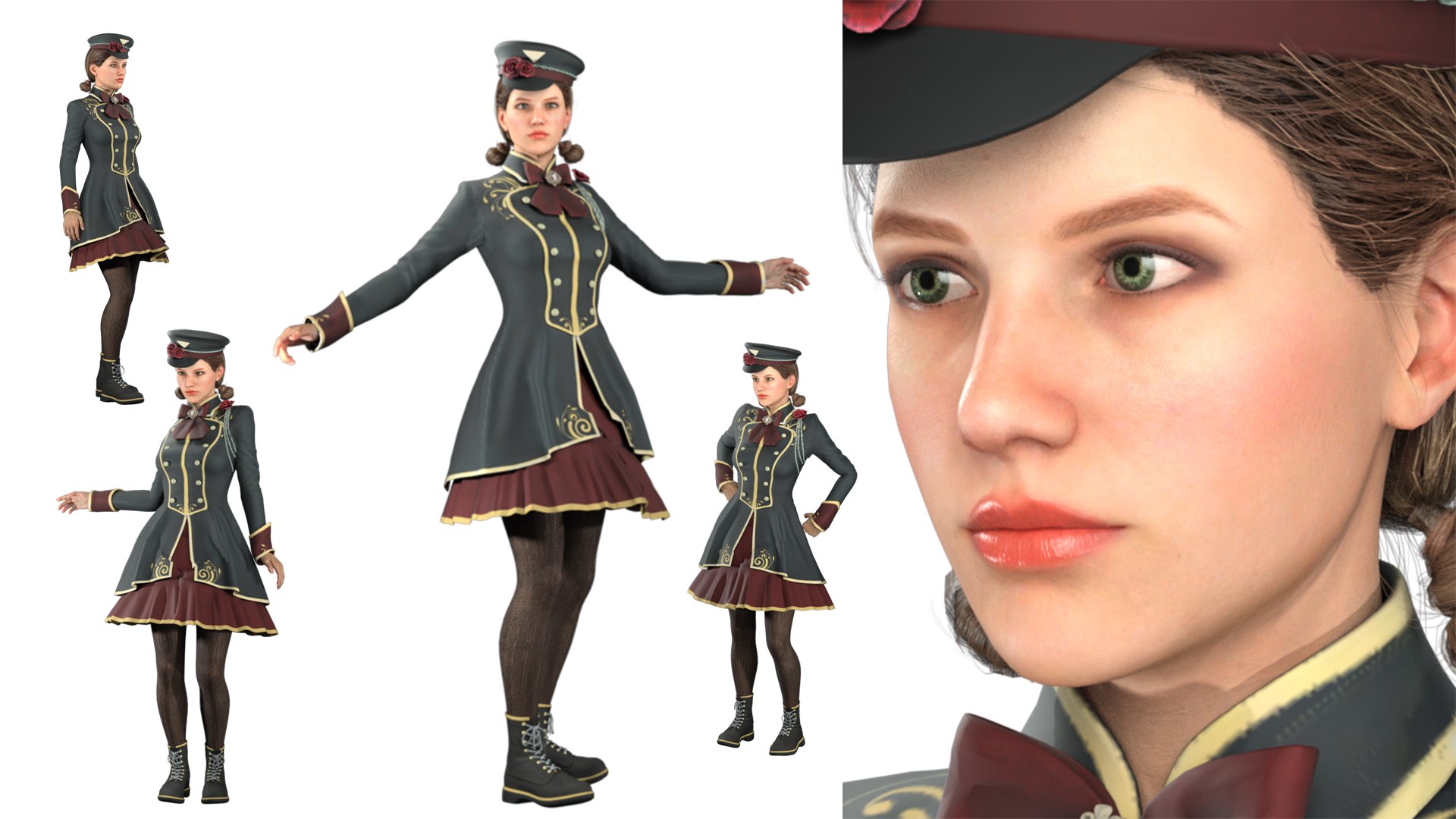 3D Realistic Rigged Napoleon Soldier Girl Character 3D Model model ...