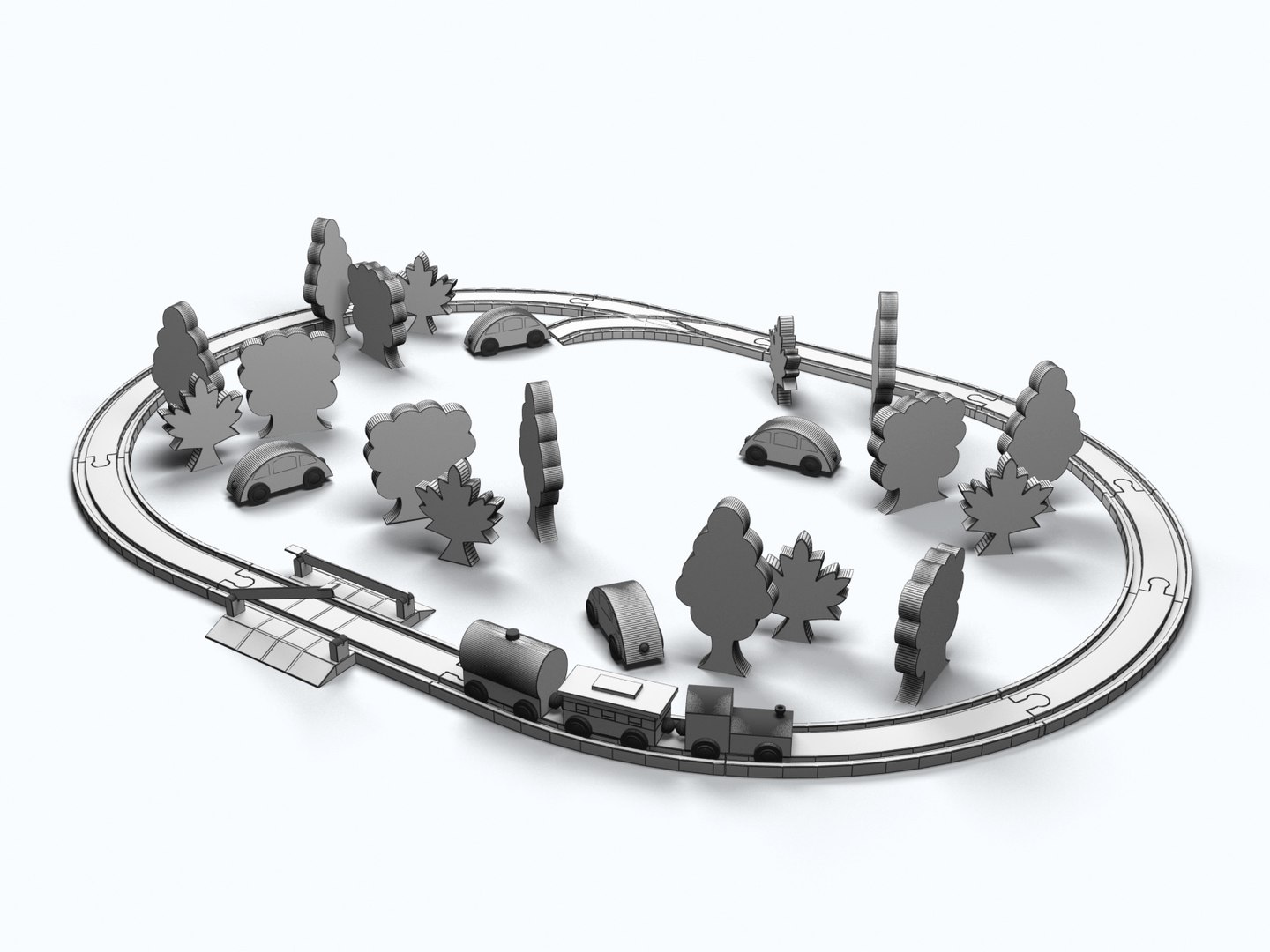 3d Toy Train Set Model