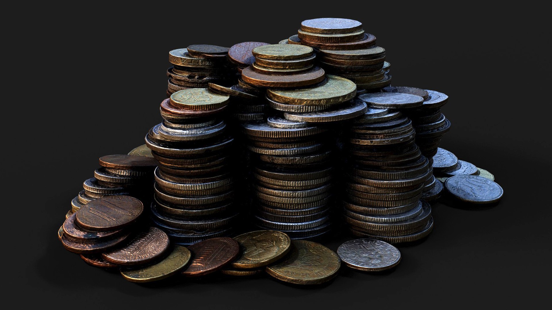 3D Coins Pile Silver Copper Old Types Pt5 PBR Photogrammetry ...