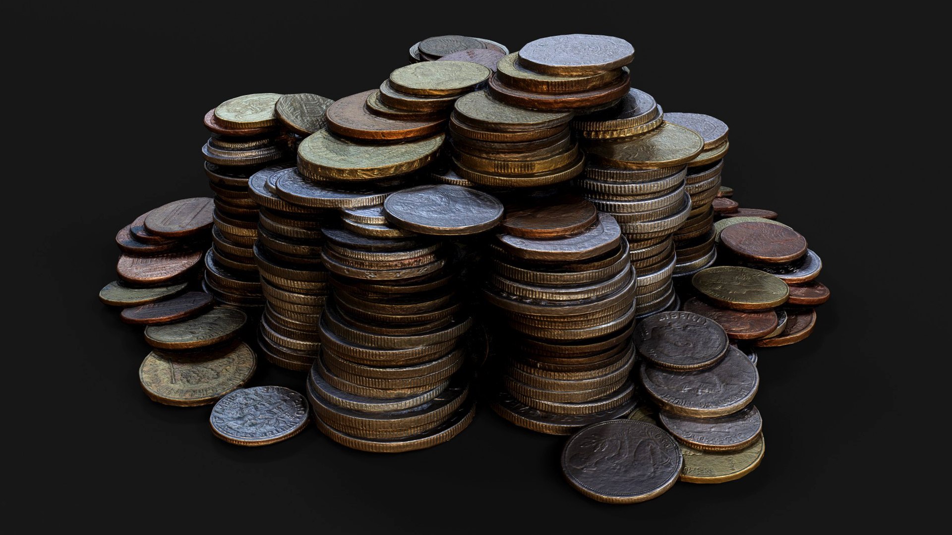 3D Coins Pile Silver Copper Old Types Pt5 PBR Photogrammetry ...