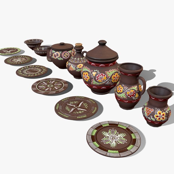Ornamented ceramic pottery - pots and plates 3D model - TurboSquid 2009770