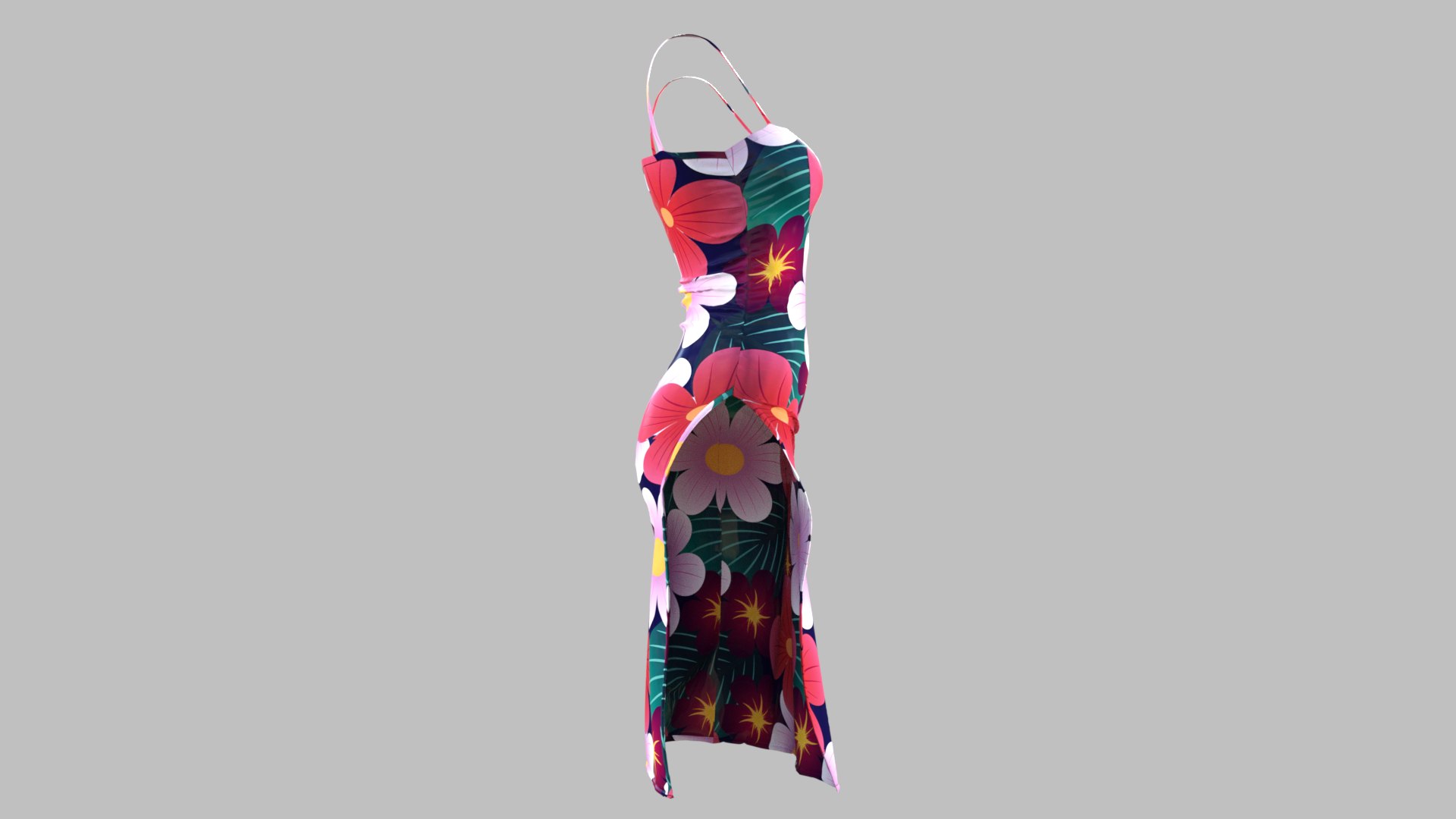 3D Flower Pattern Dress with Side Split - TurboSquid 2112617
