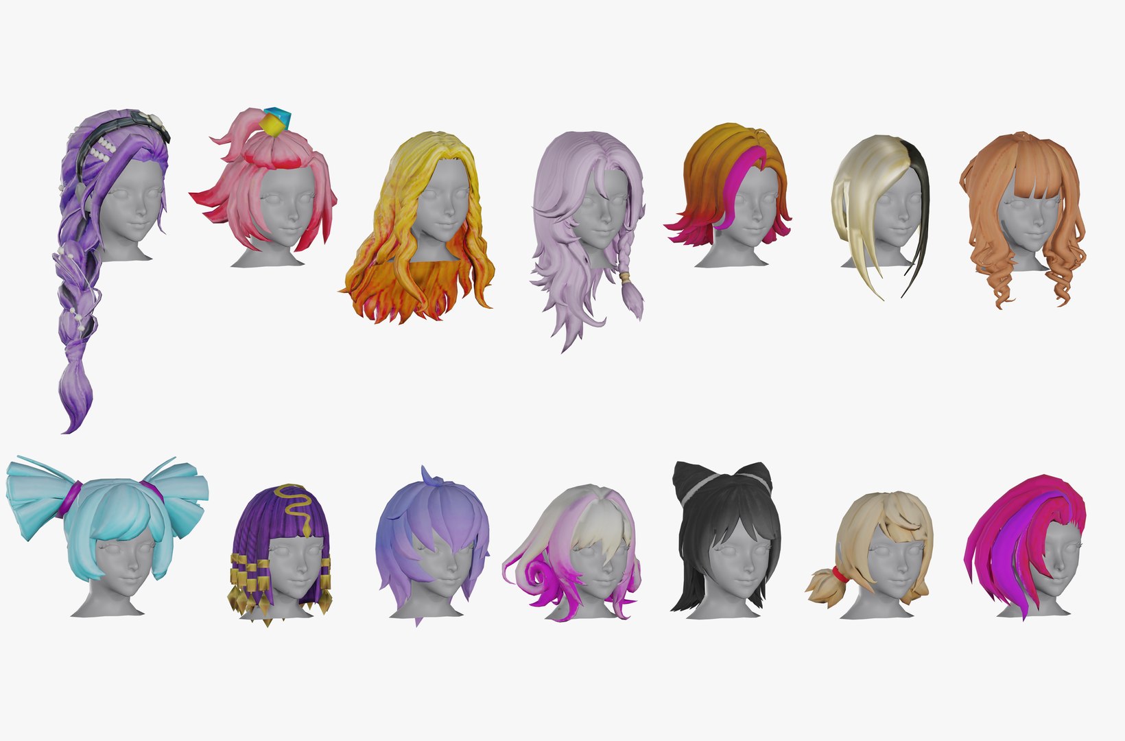 3D 20 Stylized Female Hair Models Pack 1 - Low Poly - TurboSquid 2183714