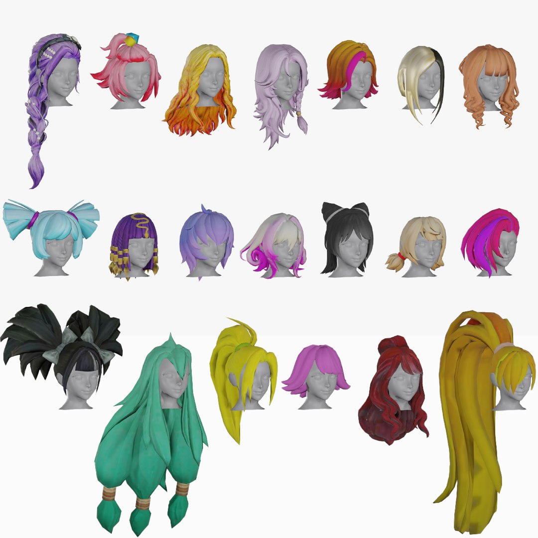 3D 20 Stylized Female Hair Models Pack 1 - Low Poly - TurboSquid 2183714