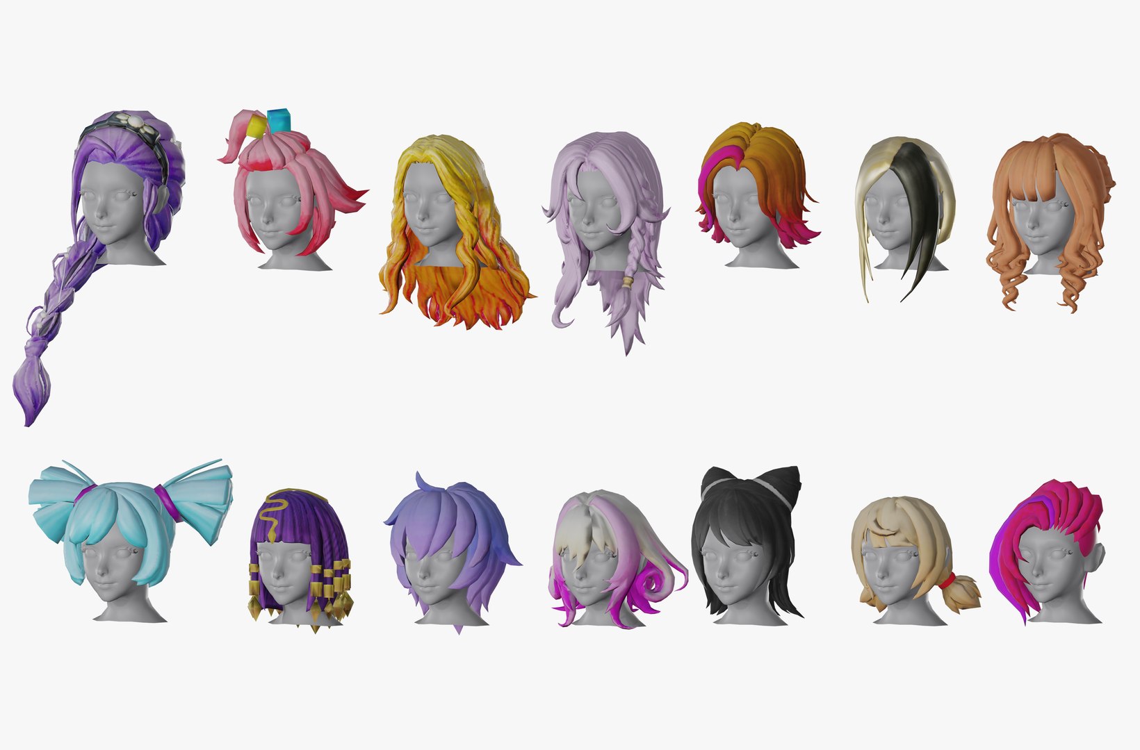 3D 20 Stylized Female Hair Models Pack 1 - Low Poly - TurboSquid 2183714