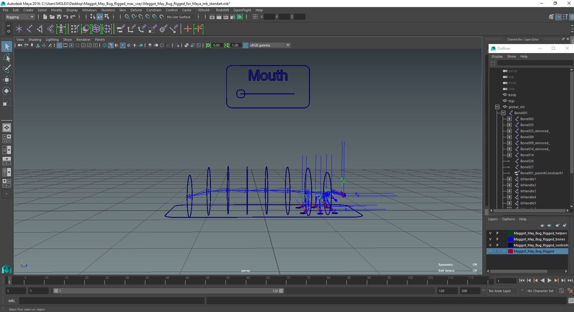 Maggot May Bug Rigged For Maya 3D Model - TurboSquid 2179031