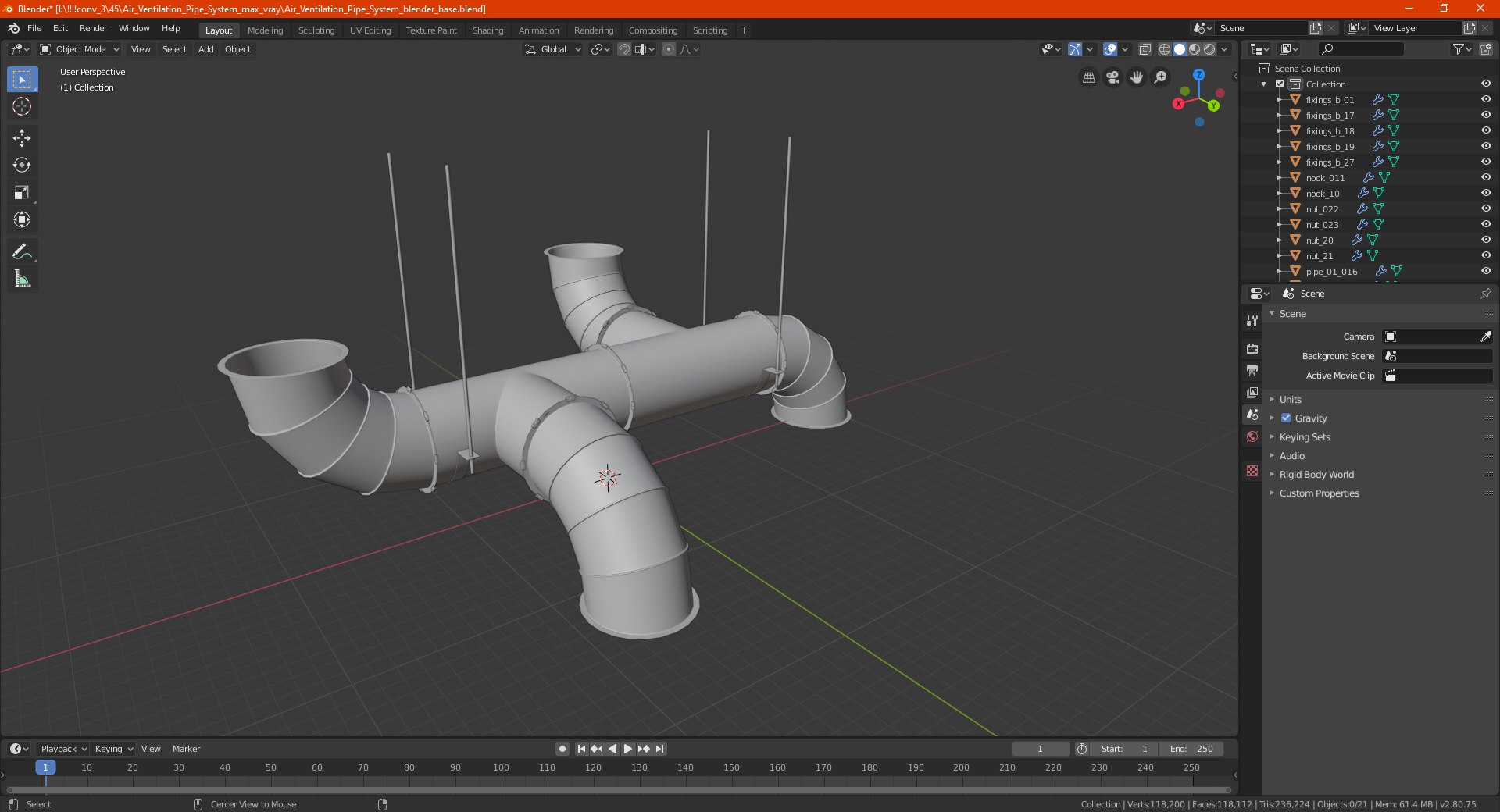 Air ventilation pipe systems 3D model - TurboSquid 1646485