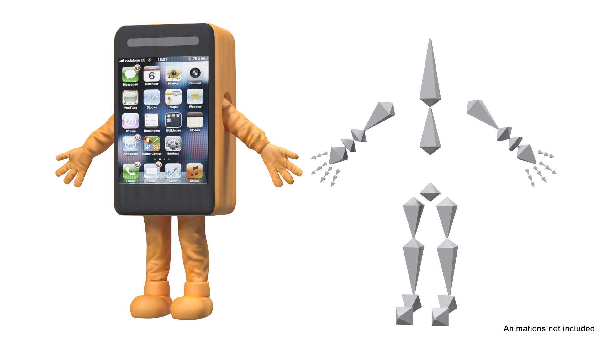 3D Advertising Costume Mobile Phone Orange Rigged - TurboSquid 2059685