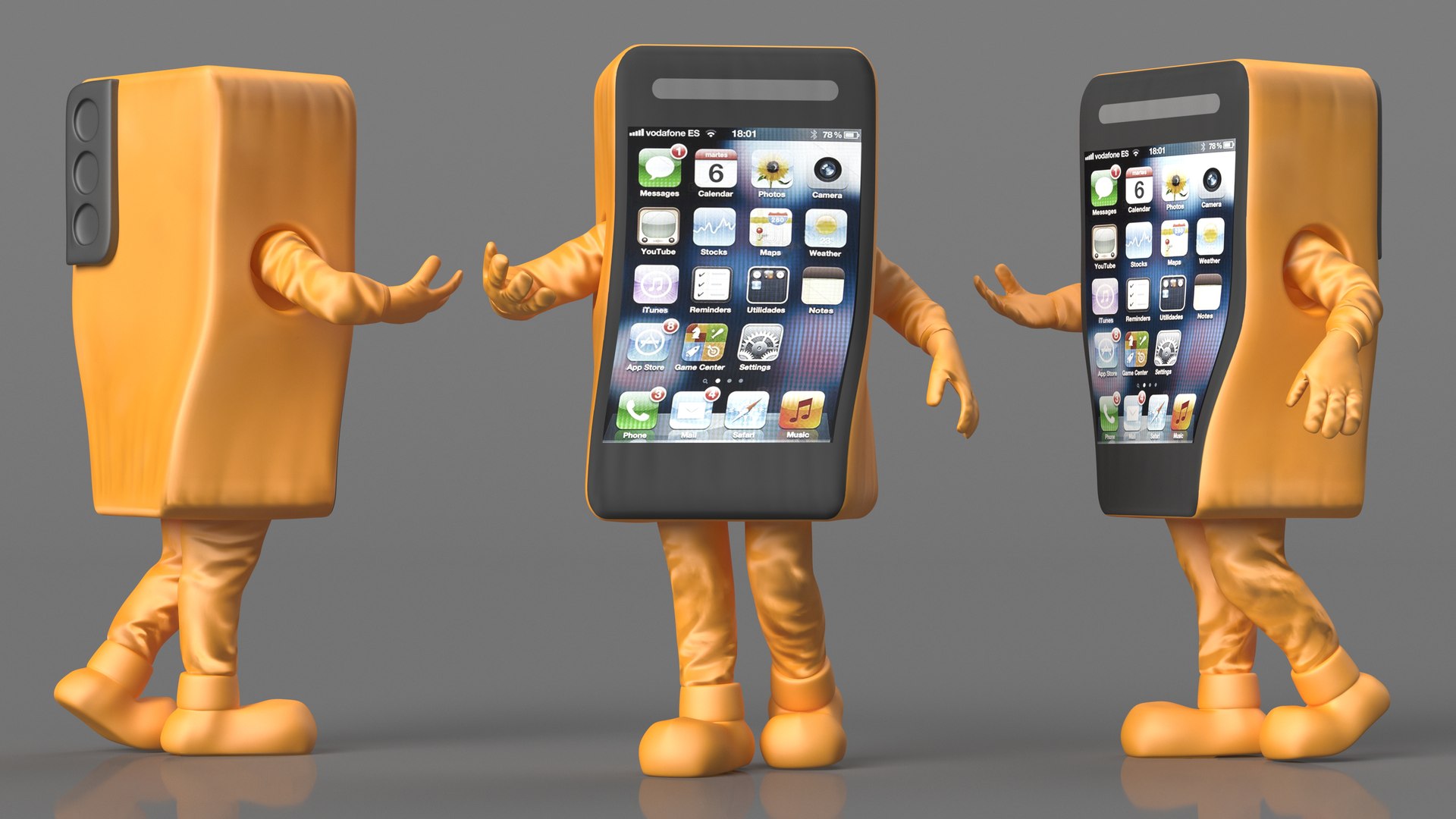 3D Advertising Costume Mobile Phone Orange Rigged - TurboSquid 2059685