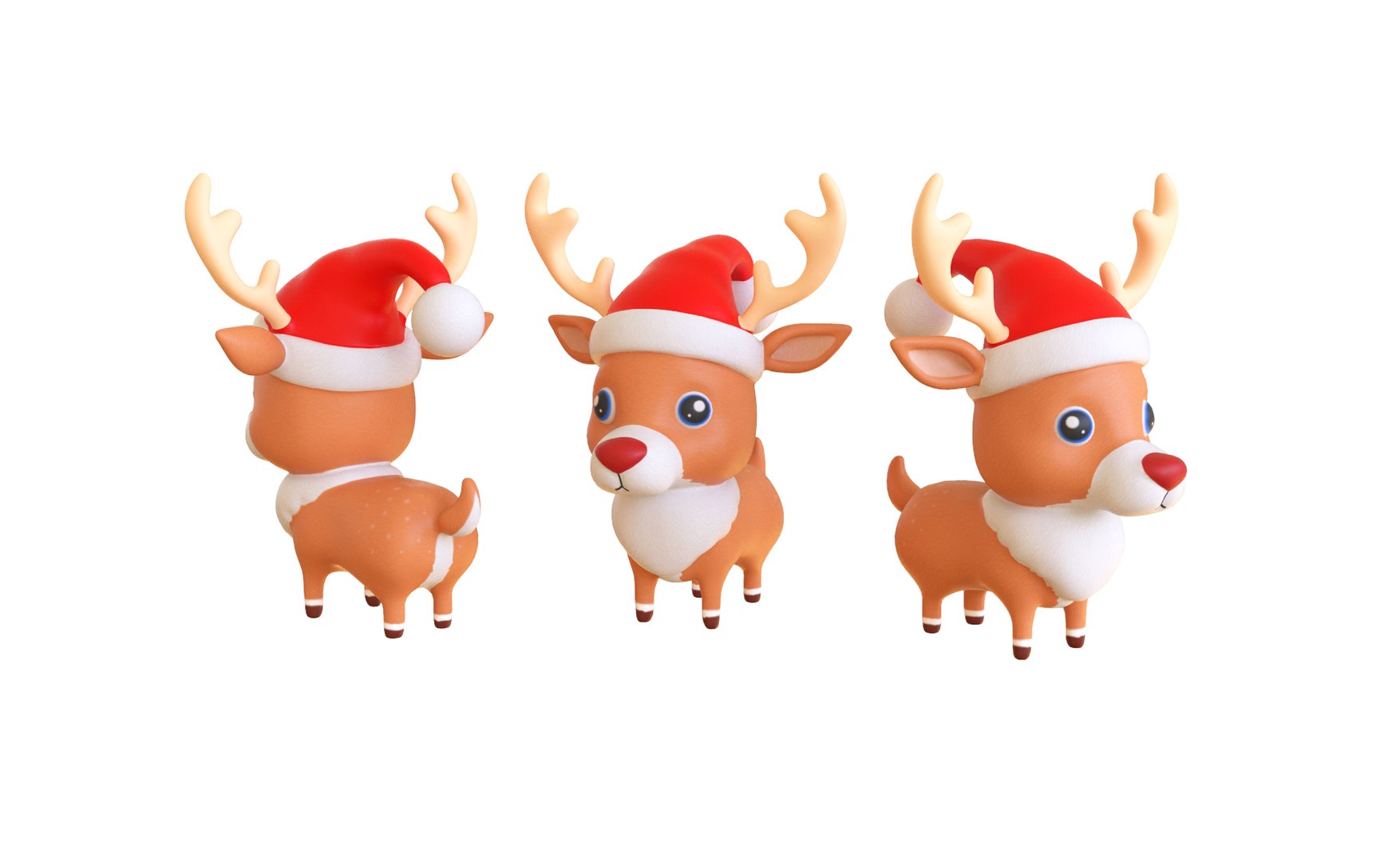 Cute Reindeer Wearing Santa Hat 3D 3D Model - TurboSquid 2319334