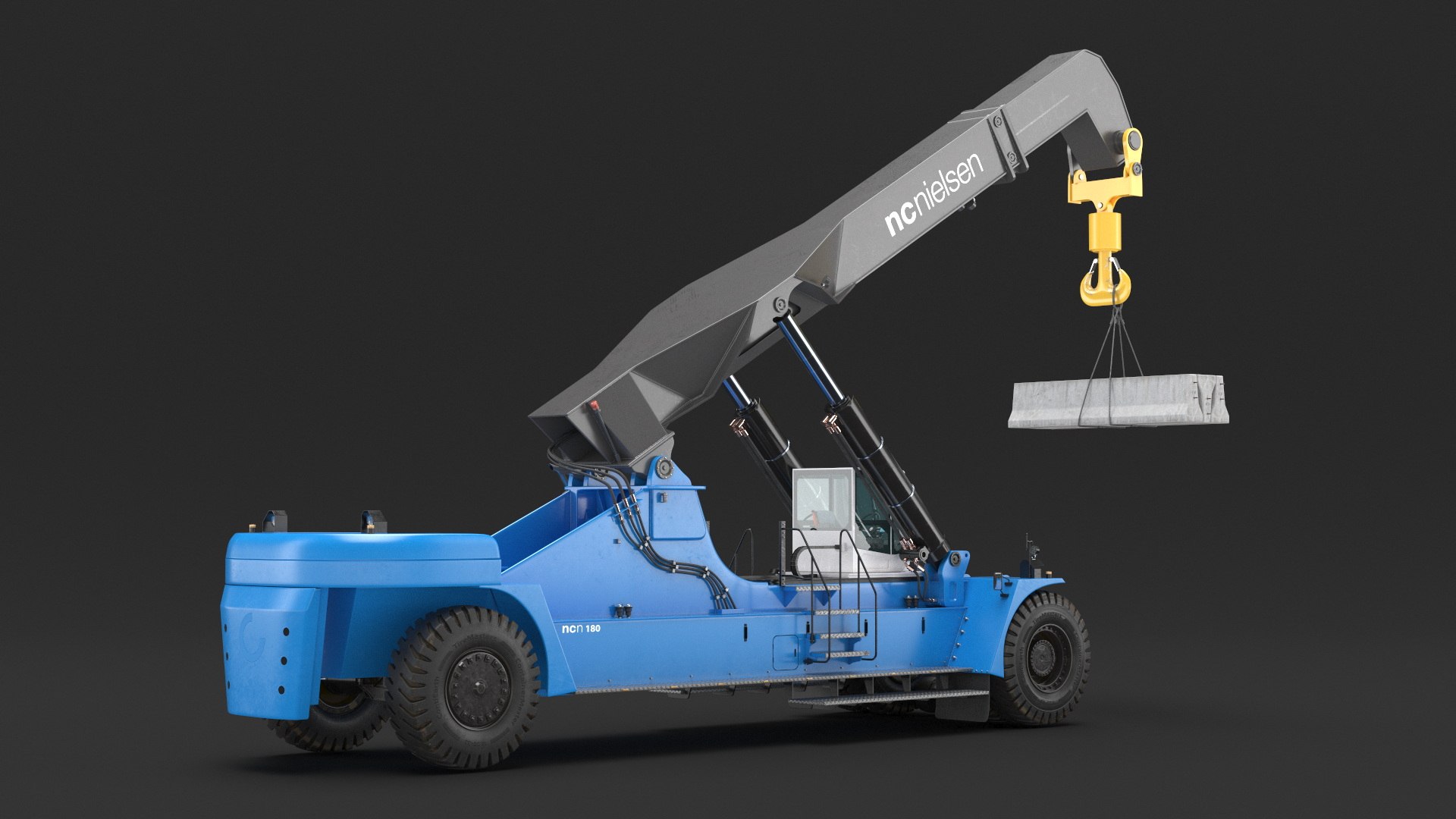 Reach Stacker Nielsen NCN 180TH Loads Concrete Barriers Rigged 3D Model ...