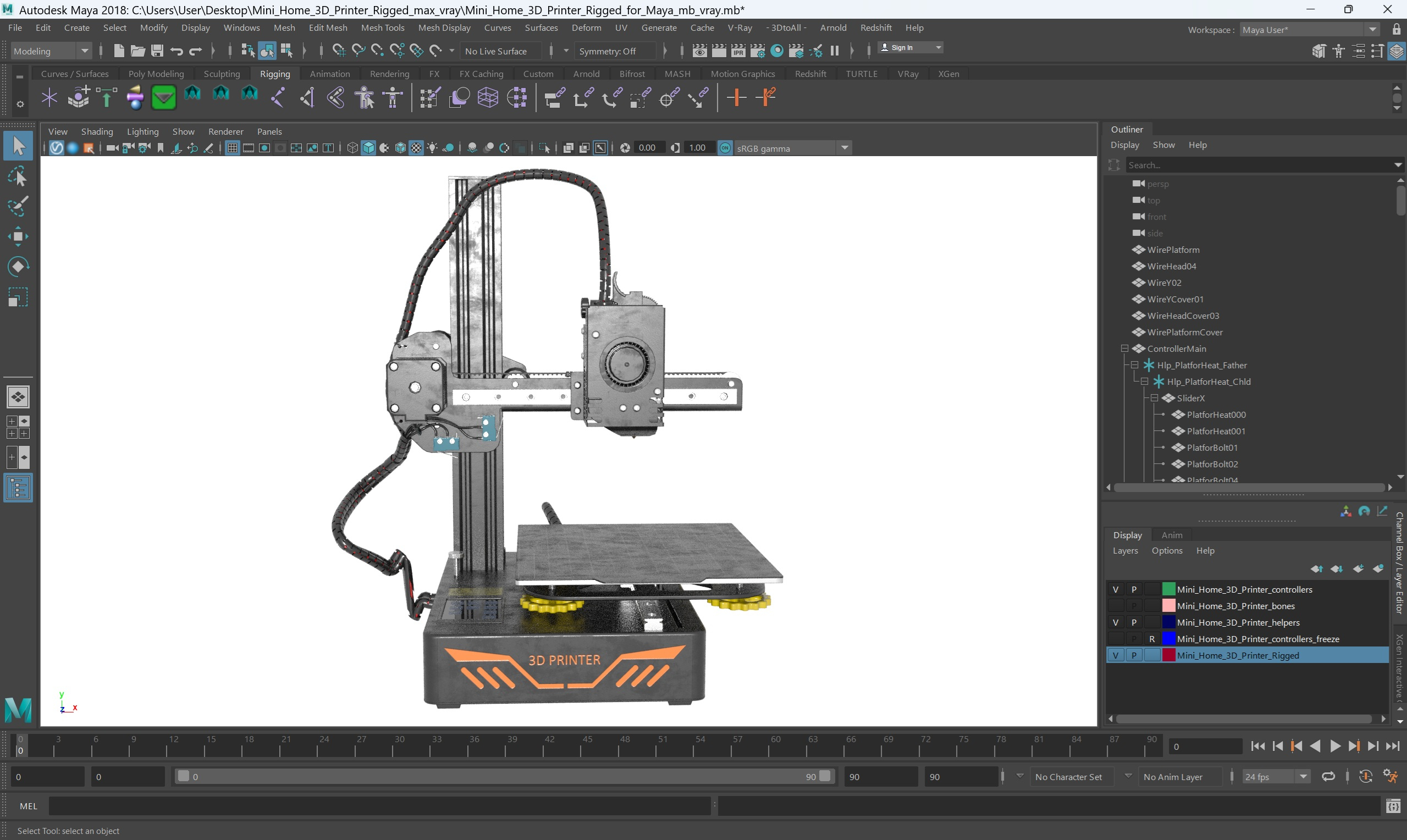 modèle 3D de Mini imprimante 3D domestique configurée pour Maya ...