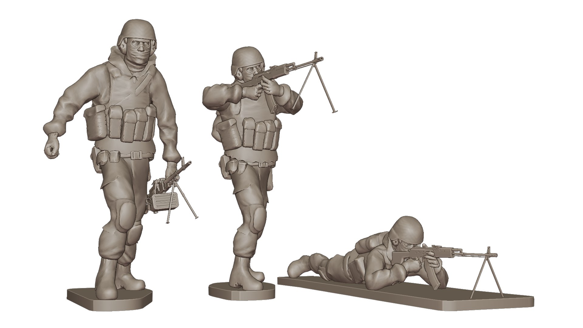 3D Model Set Of Soldiers In Different Poses Machine Gunners ...