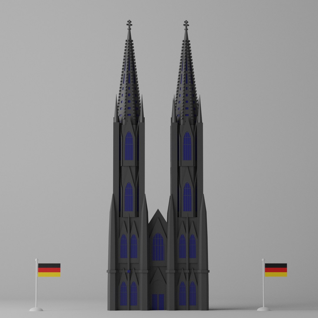 Cartoon Cologne Cathedral Front Facade 3D model - TurboSquid 1982199