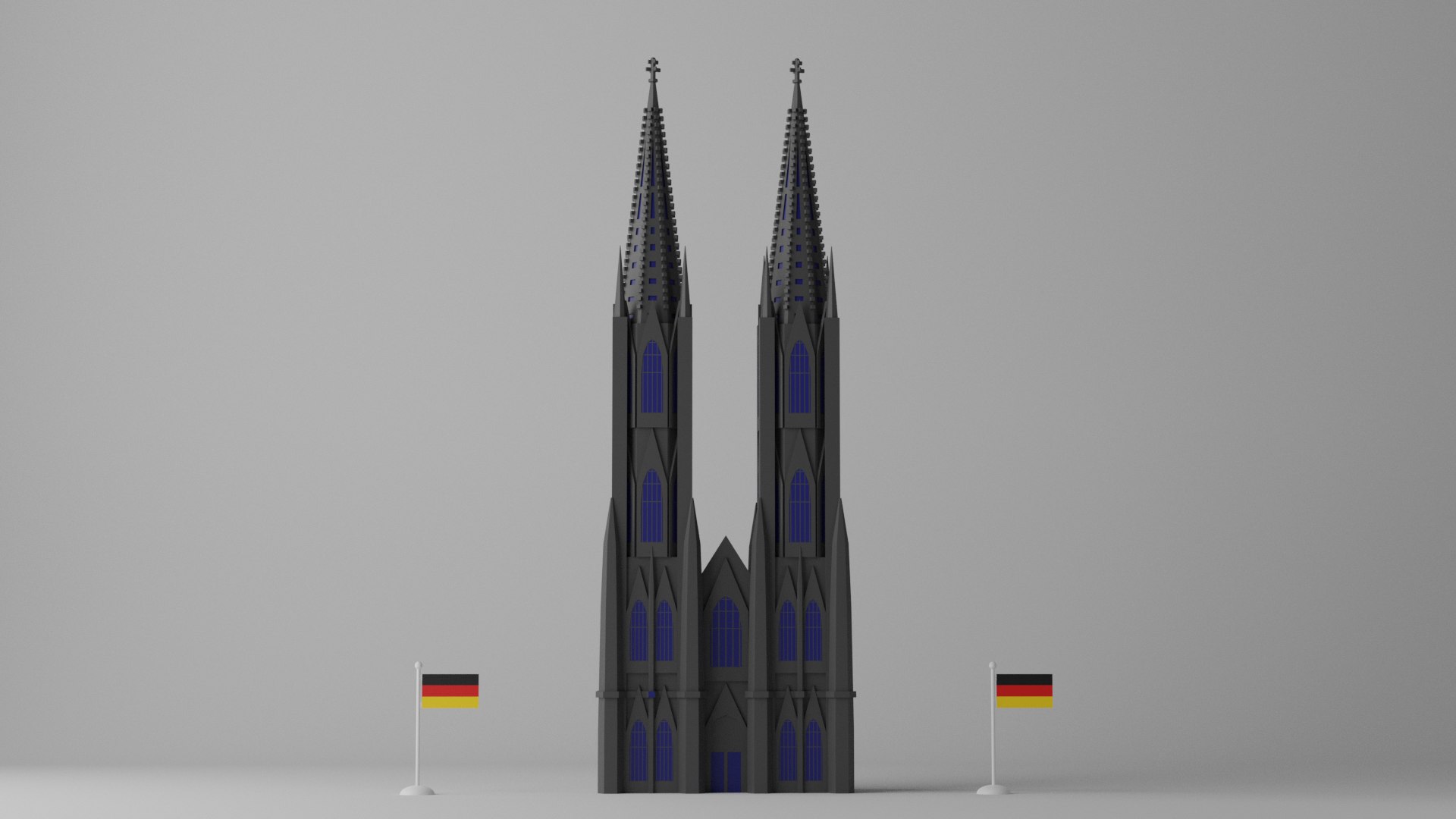Cartoon Cologne Cathedral Front Facade 3D Model - TurboSquid 1982199