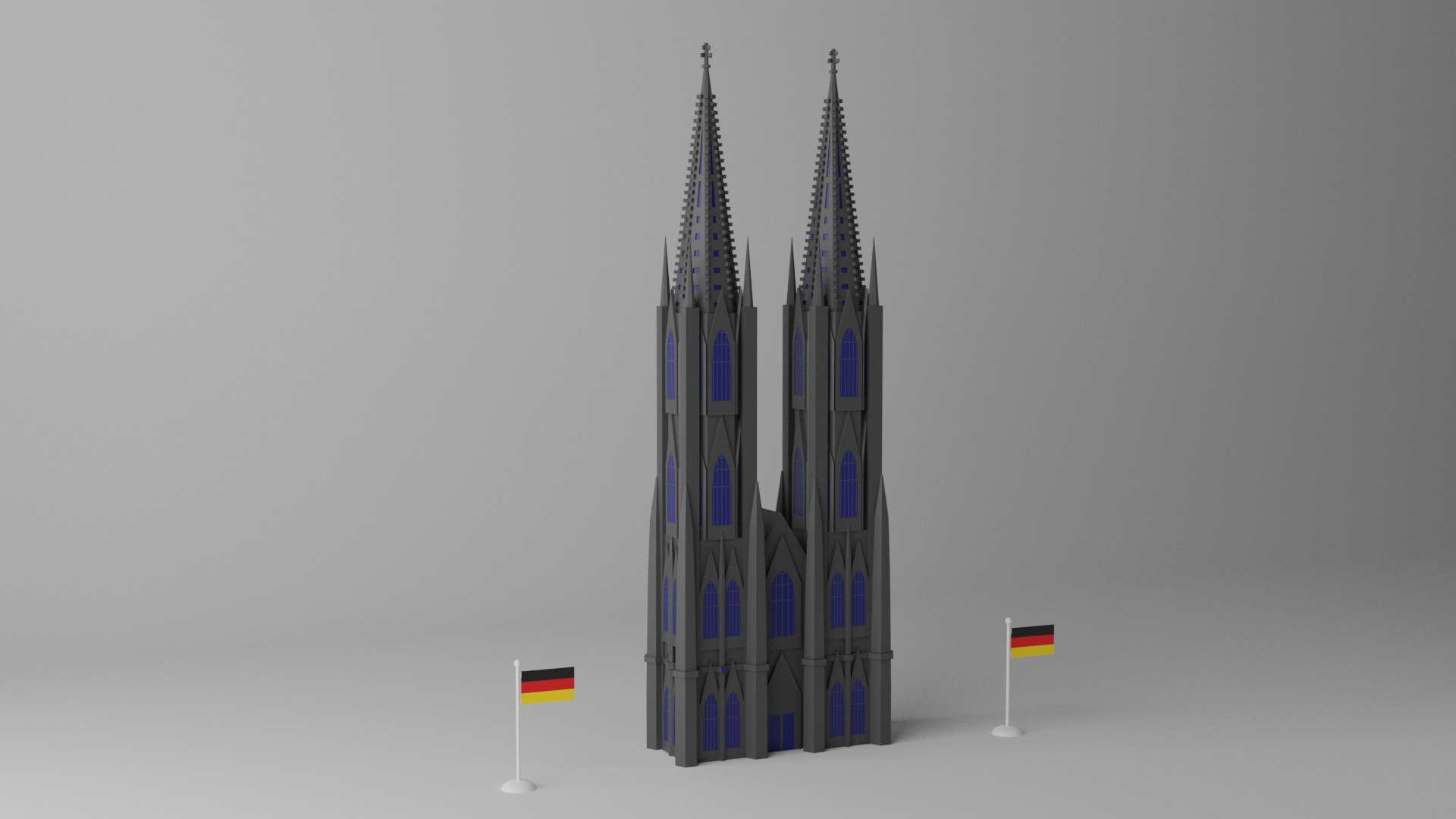 Cartoon Cologne Cathedral Front Facade 3D Model - TurboSquid 1982199
