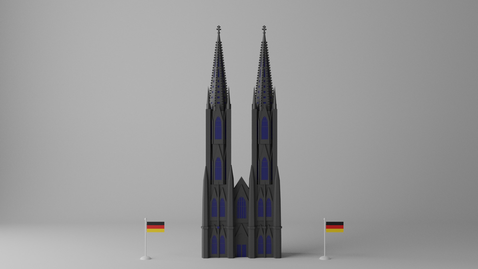Cartoon Cologne Cathedral Front Facade 3D Model - TurboSquid 1982199