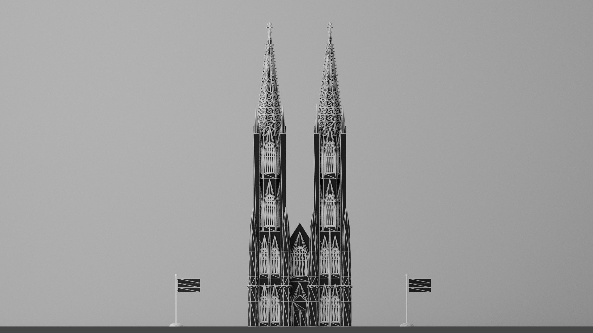 Cartoon Cologne Cathedral Front Facade 3D Model - TurboSquid 1982199