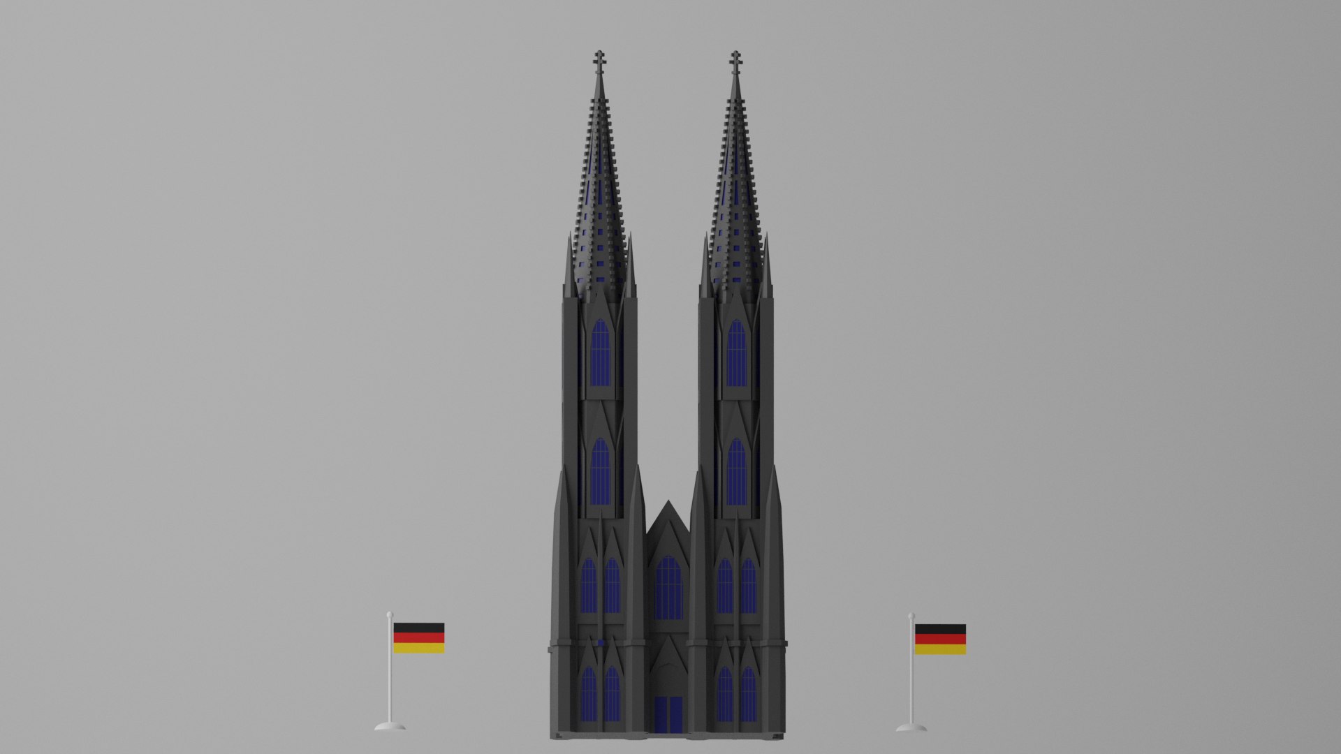 Cartoon Cologne Cathedral Front Facade 3D Model - TurboSquid 1982199