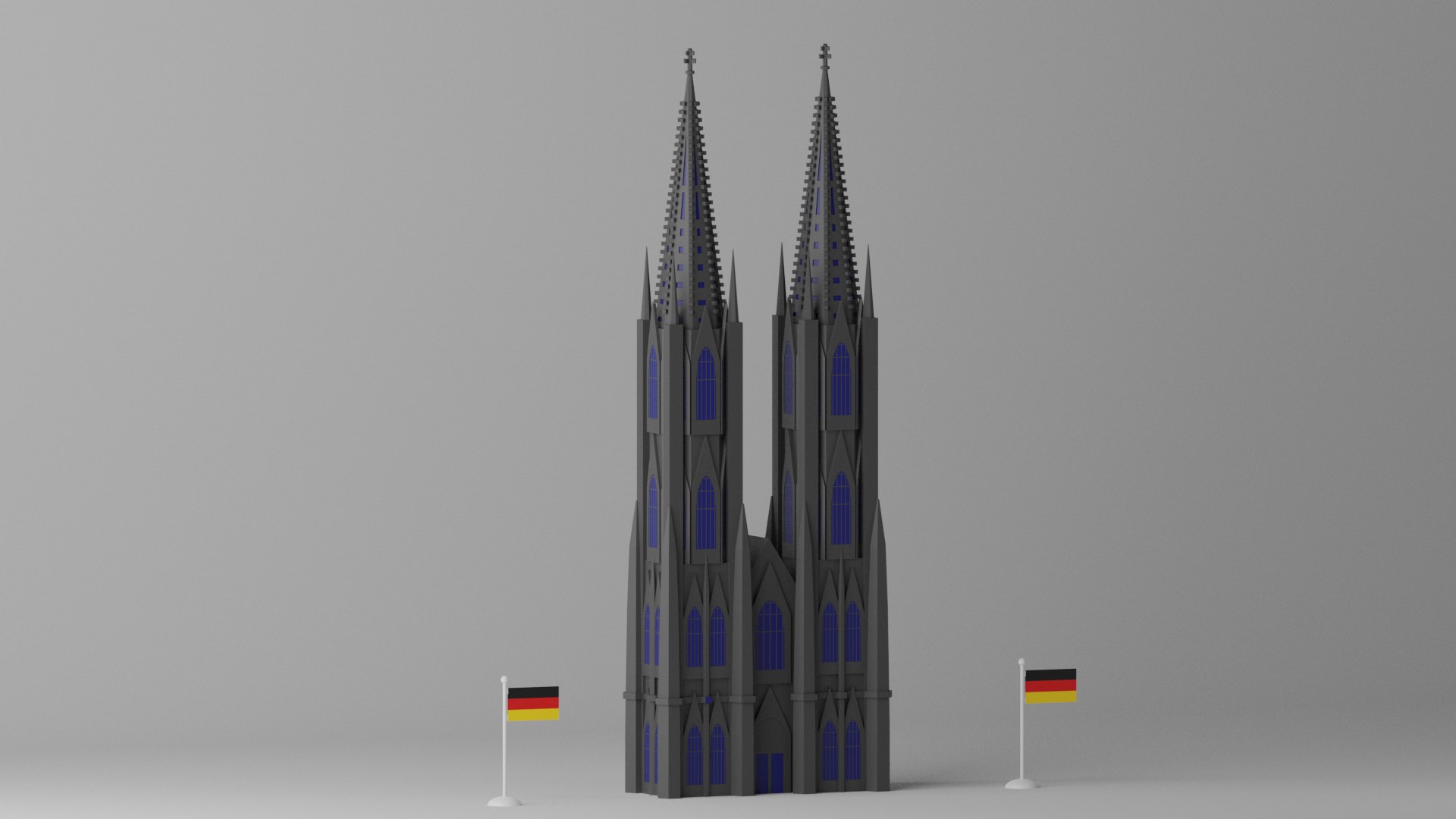 Cartoon Cologne Cathedral Front Facade 3D Model - TurboSquid 1982199