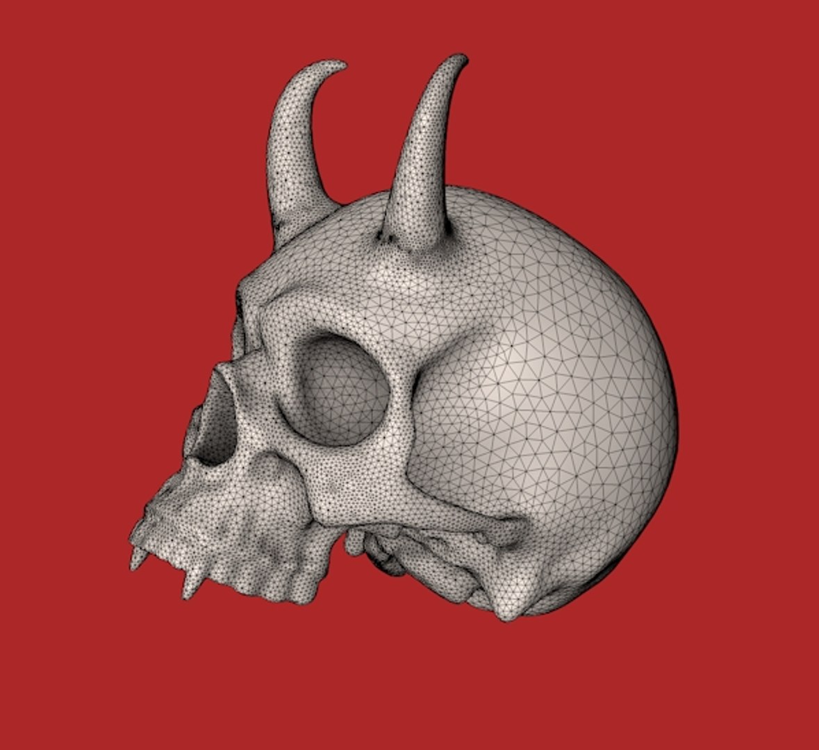 Human Skull With Horns Drawing