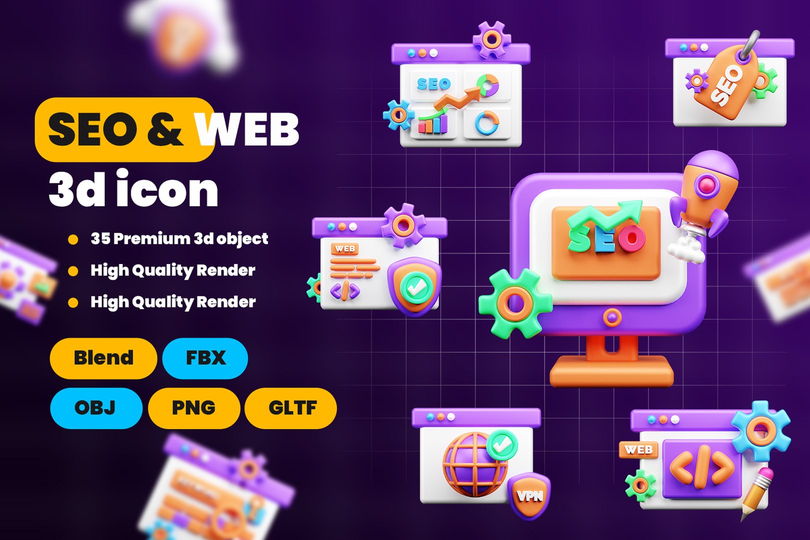 3D SEO And WEB 3d Illustration Icon Pack - TurboSquid 2245484