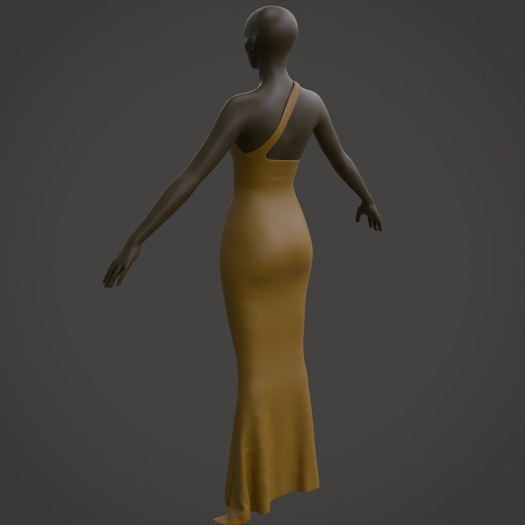 3D Female Dress- One Shoulder Maxi Dress 3D Model - TurboSquid 2340050