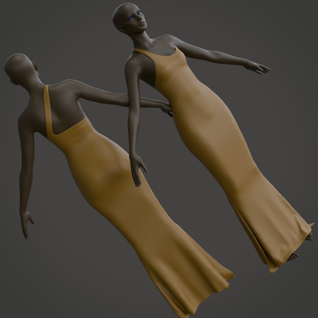 3D Female Dress- One Shoulder Maxi Dress 3D Model - TurboSquid 2340050