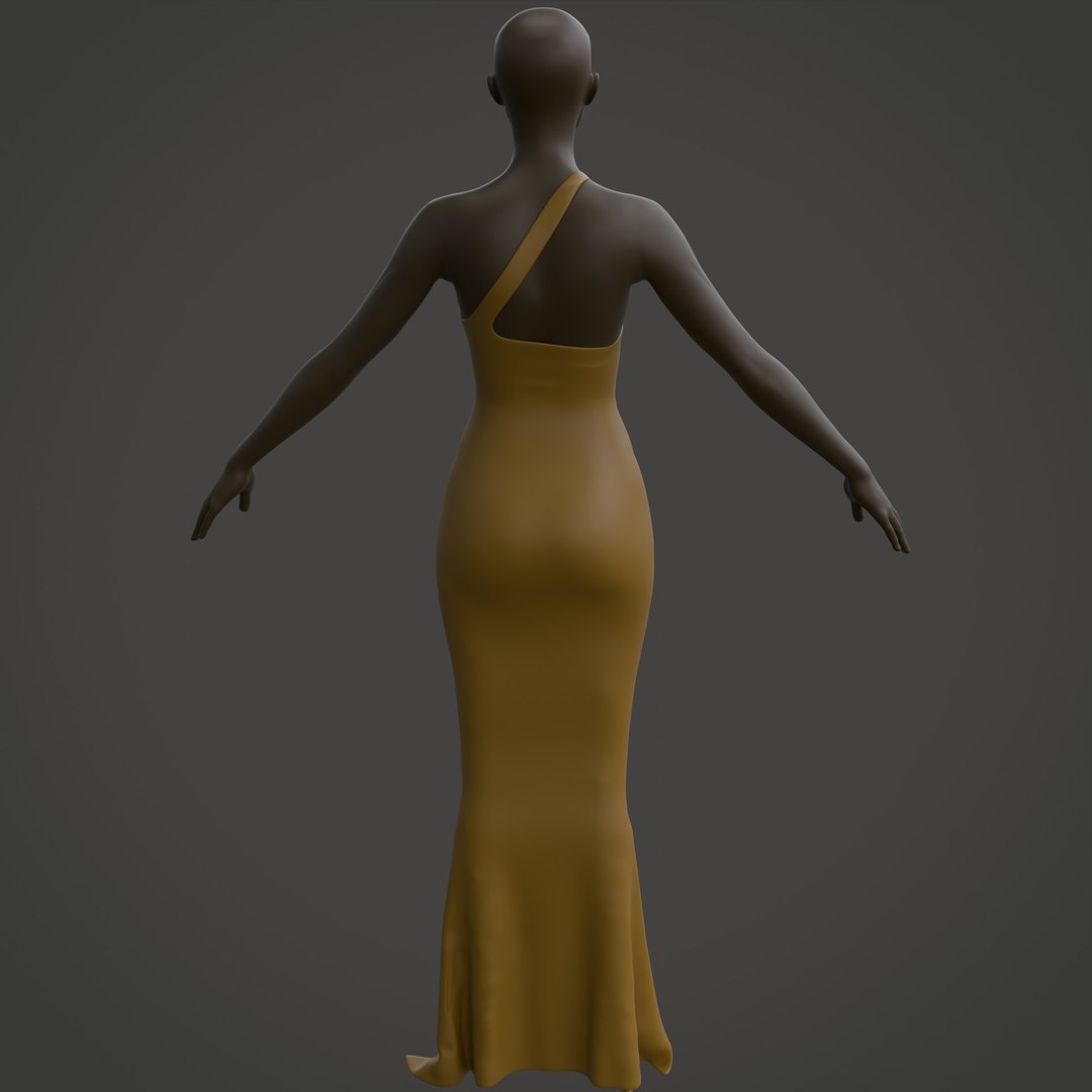 3D Female Dress- One Shoulder Maxi Dress 3D Model - TurboSquid 2340050