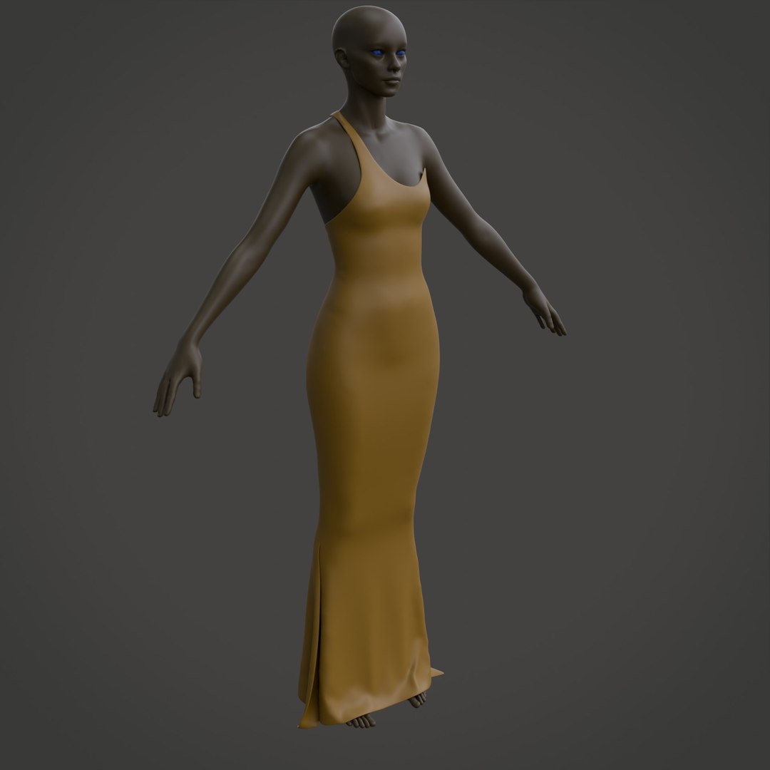 3D Female Dress- One Shoulder Maxi Dress 3D Model - TurboSquid 2340050