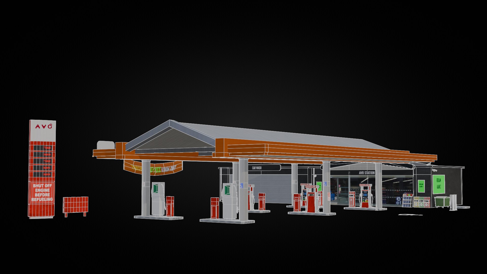 3D Model Urban Services Pack Airport Gas Station Tire Shop - TurboSquid ...