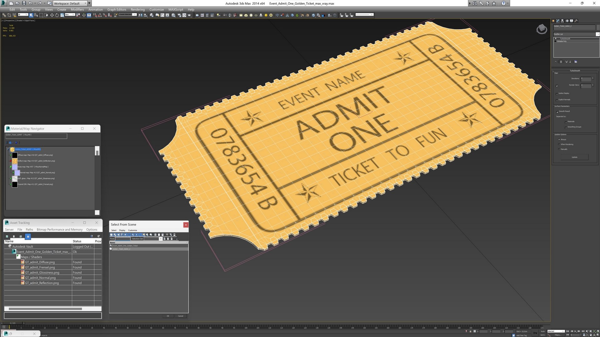 3D Event Admit One Golden Ticket - TurboSquid 2238359
