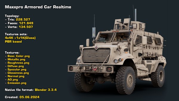 3D модель Бронеавтомобиль MaxxPro с интерьером в реальном времени ...