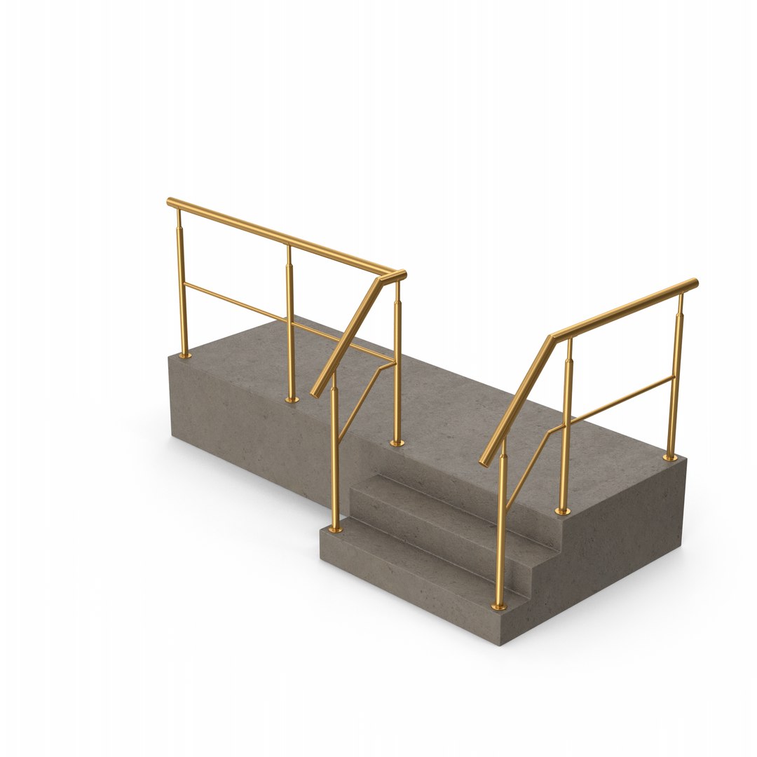 Gold Railings And Concrete Stairs 3D Model - TurboSquid 2212796