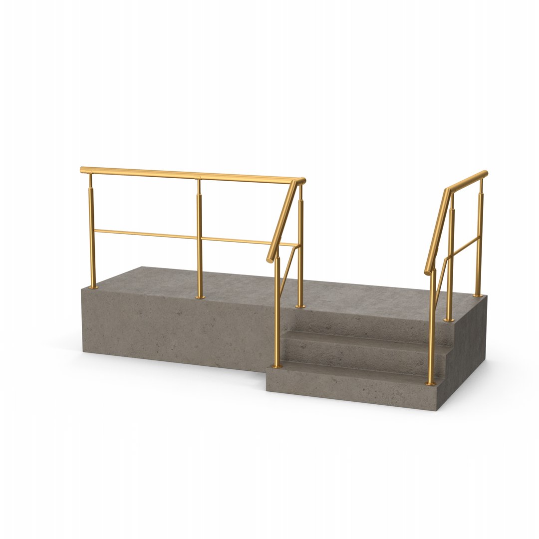 Gold Railings And Concrete Stairs 3D Model - TurboSquid 2212796