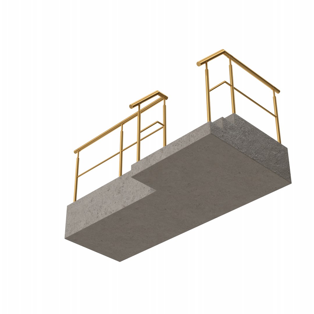Gold Railings And Concrete Stairs 3D Model - TurboSquid 2212796