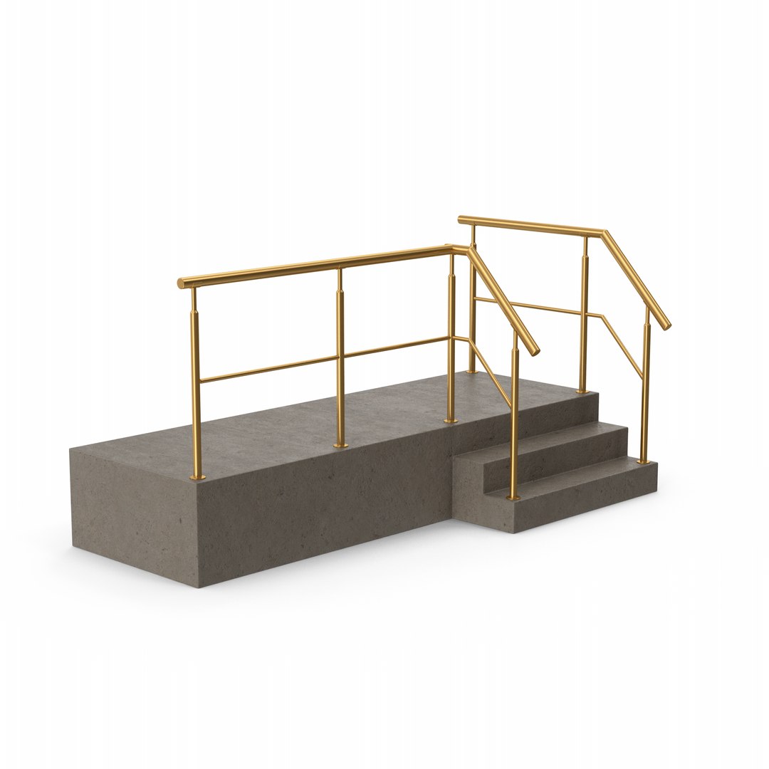 Gold Railings And Concrete Stairs 3D Model - TurboSquid 2212796
